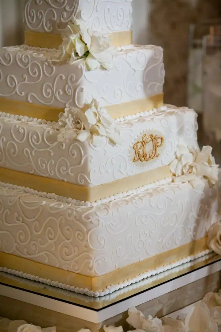 Gold Ribbon Wedding Cake