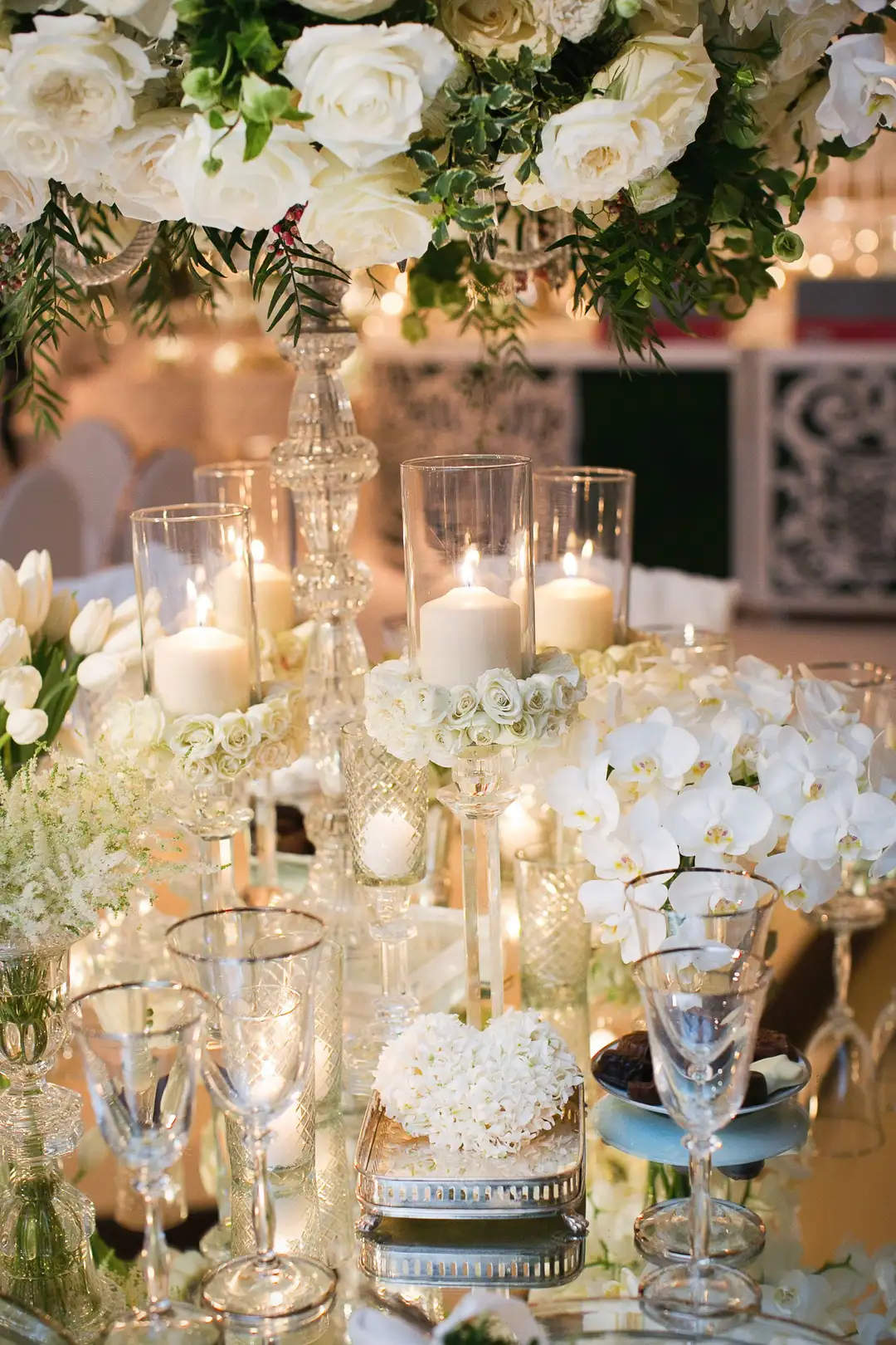 Crystal Centerpiece with Ivory Blooms