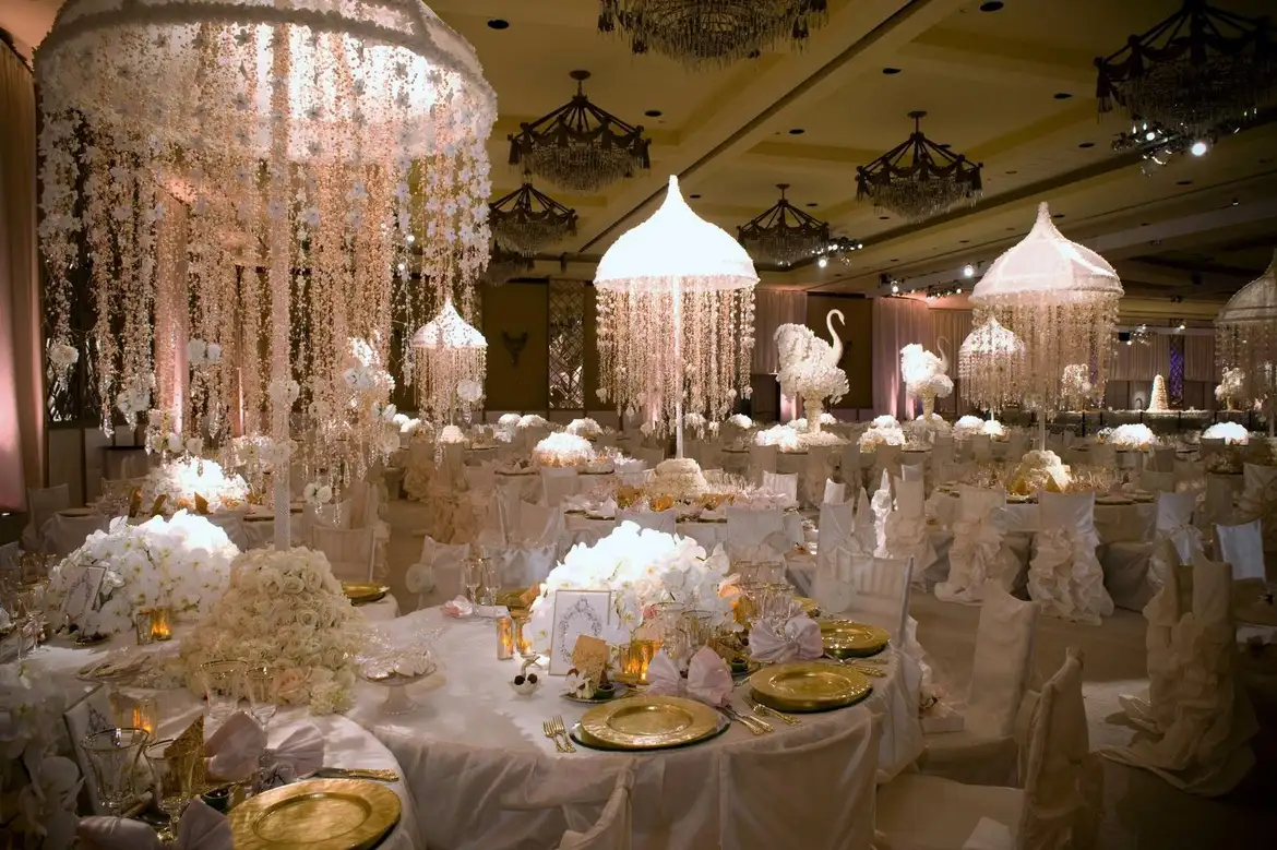 Reception Décor Photos - All-White Reception Décor + Swans - Inside ...