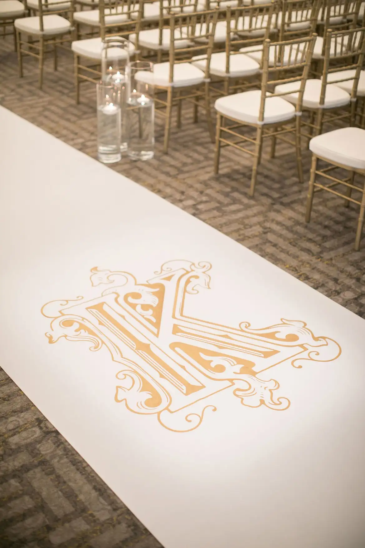 Gold Monogram on Custom Aisle Runner