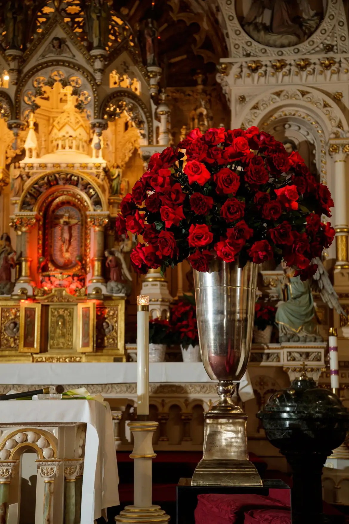 Catholic Ceremony + Luxurious Red, Black & White Reception