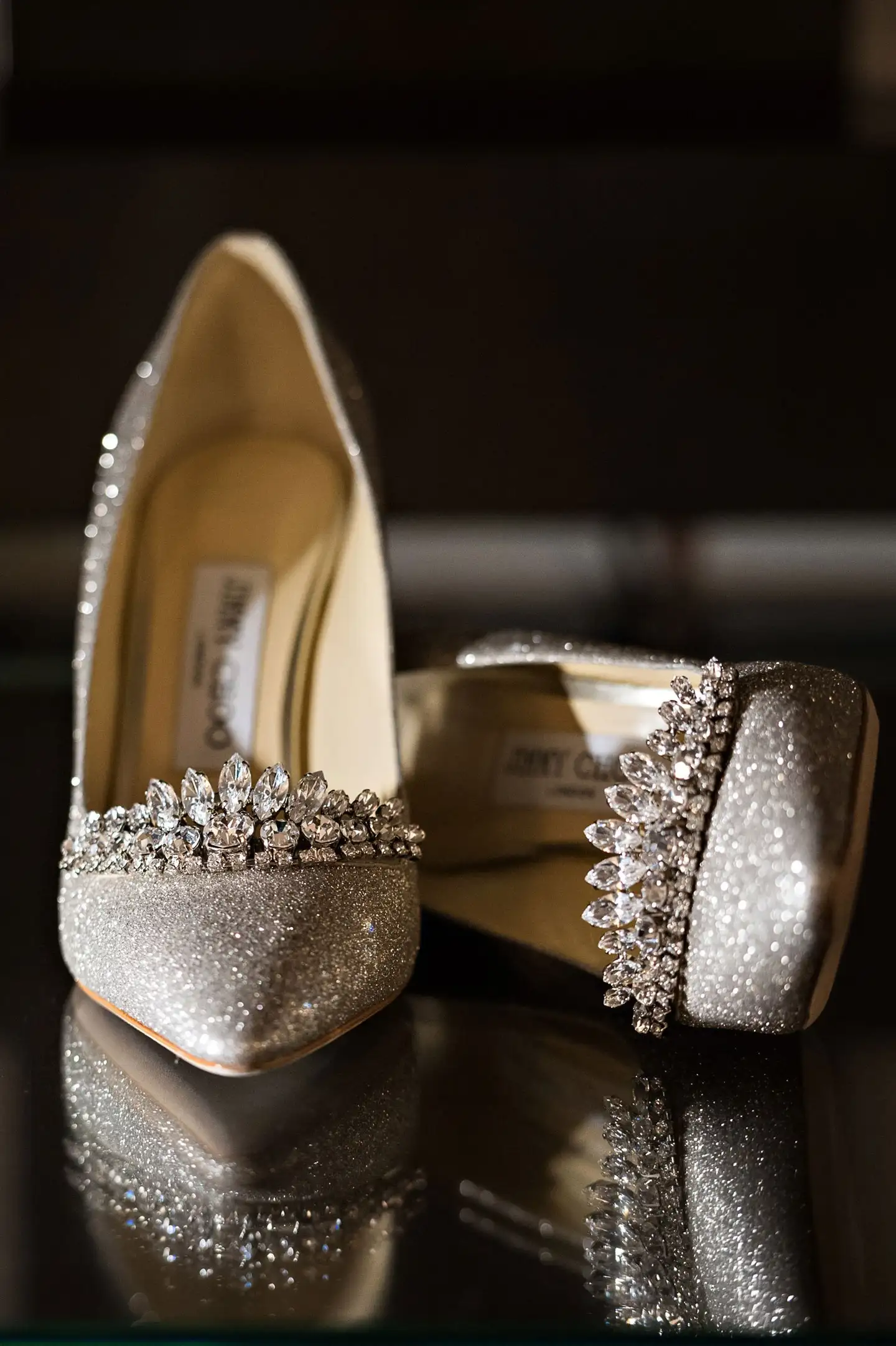Crystal-Embellished Glitter Heels