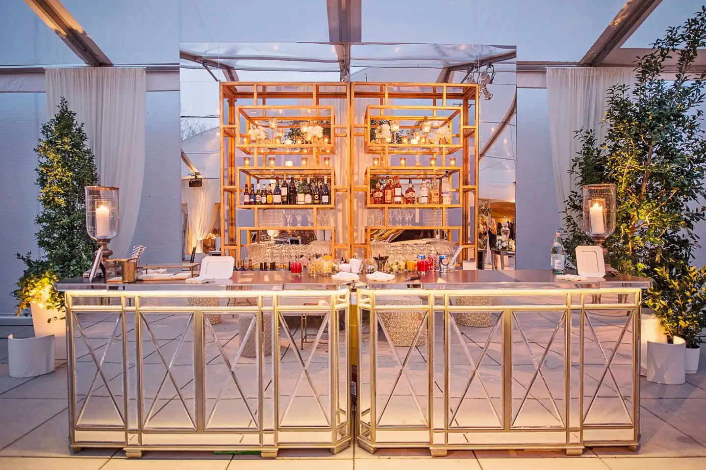 Mirror Bar with Gold Shelving