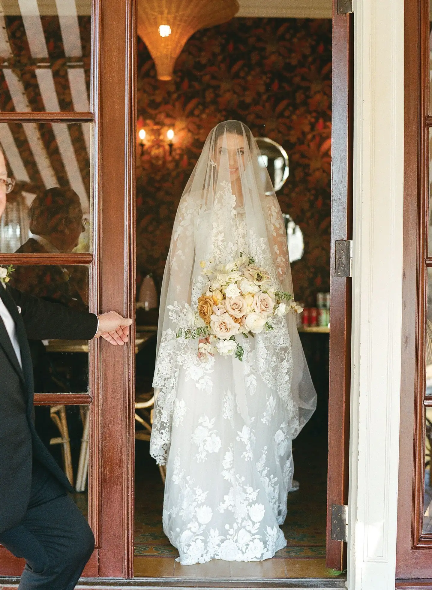 Bride's Entrance with Lace Veil Over Face