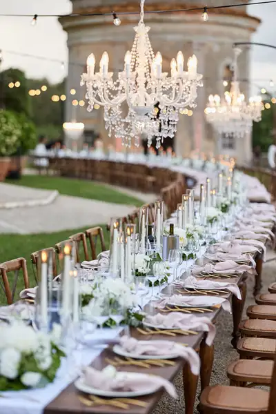 Curved Long Wood Reception Table