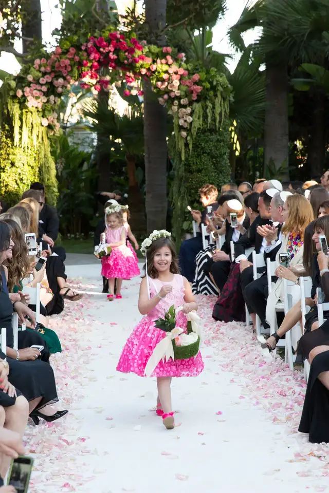 Outdoor Ceremony + Ballroom Reception with Pink Flowers & Greenery ...