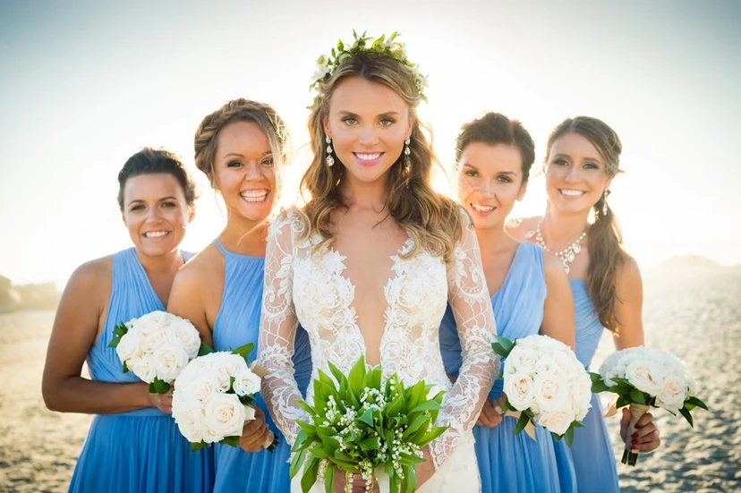 Bride, Bridesmaids in Triangle Pose